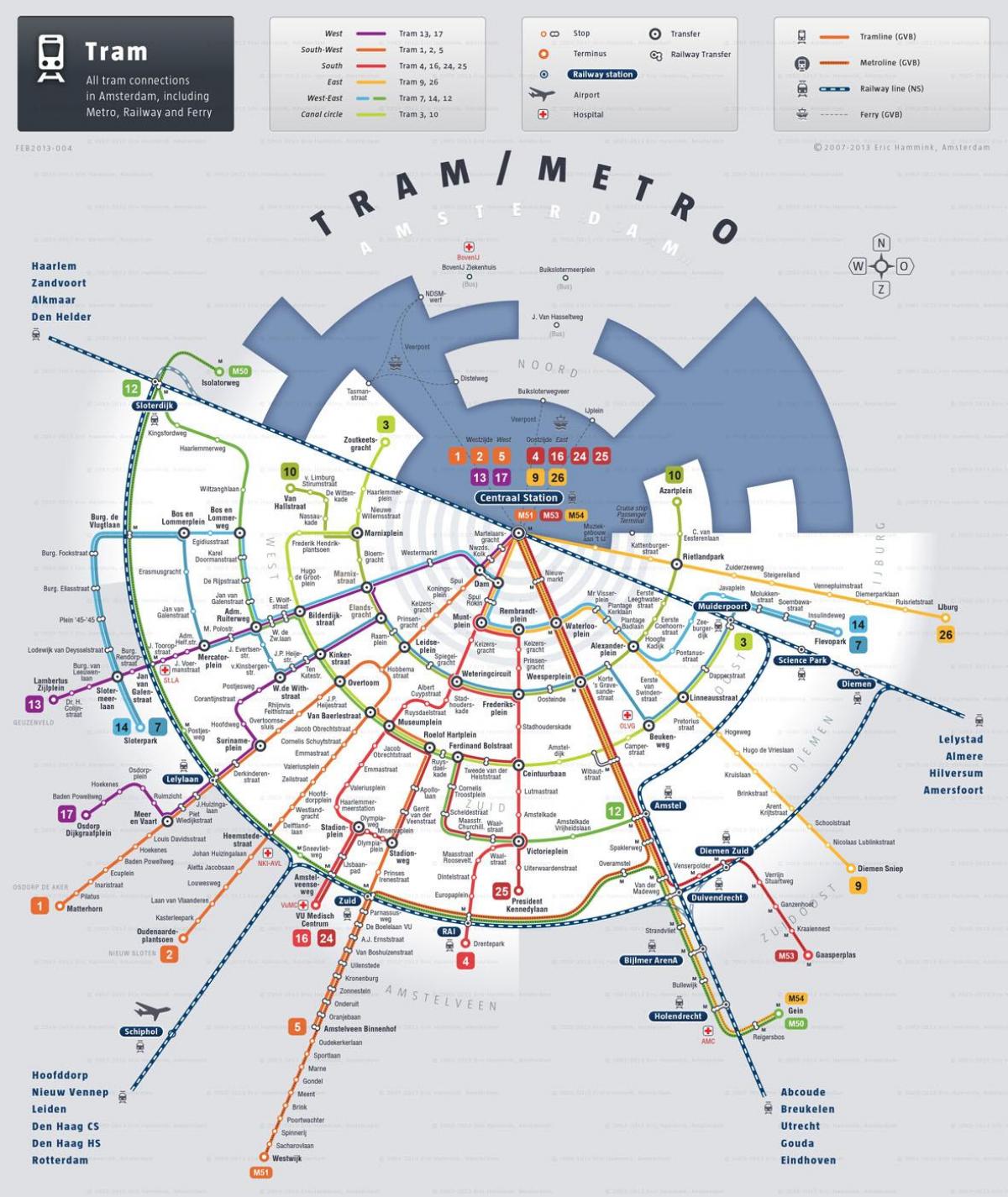 Amsterdam tram 17 map - Amsterdam tram 12 map (Netherlands)
